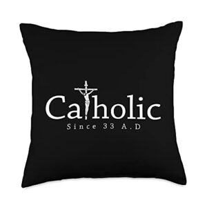 catholic since 33 ad gift catholic since 33 ad crucifix jesus eucharist christianity throw pillow, 18x18, multicolor