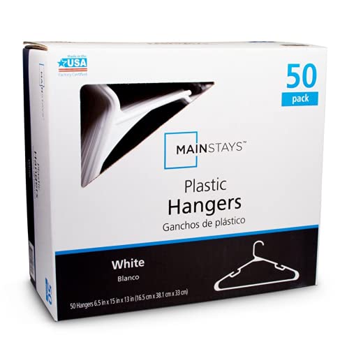 Mainstays Plastic Hangers White - 50 Pack