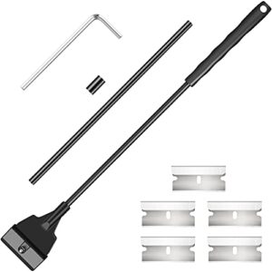 aquarium algae scraper cleaner tool kit with 5 stainless steel blades fish tank scraper long handheld aquarium cleaning tool remove thick residue for fish reef plant glass tank, 21.65 inch