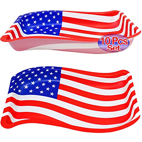 AnapoliZ 4th of July Serving Trays | 10 Pcs Plastic USA Flag Snack Trays | Patriotic Party Decorations | USA Party Serving Platter | American Celebration Serveware | USA Game Day Party Decoration