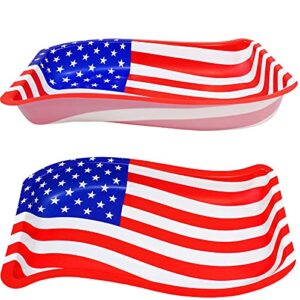 AnapoliZ 4th of July Serving Trays | 10 Pcs Plastic USA Flag Snack Trays | Patriotic Party Decorations | USA Party Serving Platter | American Celebration Serveware | USA Game Day Party Decoration