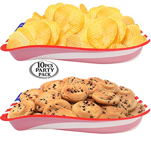 AnapoliZ 4th of July Serving Trays | 10 Pcs Plastic USA Flag Snack Trays | Patriotic Party Decorations | USA Party Serving Platter | American Celebration Serveware | USA Game Day Party Decoration