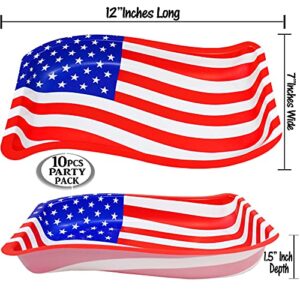 AnapoliZ 4th of July Serving Trays | 10 Pcs Plastic USA Flag Snack Trays | Patriotic Party Decorations | USA Party Serving Platter | American Celebration Serveware | USA Game Day Party Decoration