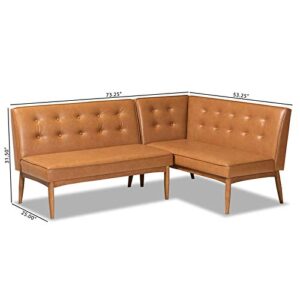 bowery hill faux leather upholstered and brown finished wood 2-piece bench