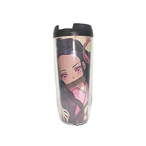 kooku xxls demon slayer anime tumbler coffee cups stainless steel insulated with lid double walled vacuum bottle thermos coffee mugs for ice drink hot beverage 14oz (kamado nezuko)