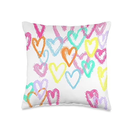 Pink Sky Preppy Art Decor Preppy Art, Hearts, Rainbow, Valentine's Day Throw Pillow, 16x16, Multicolor