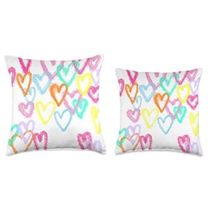 Pink Sky Preppy Art Decor Preppy Art, Hearts, Rainbow, Valentine's Day Throw Pillow, 16x16, Multicolor