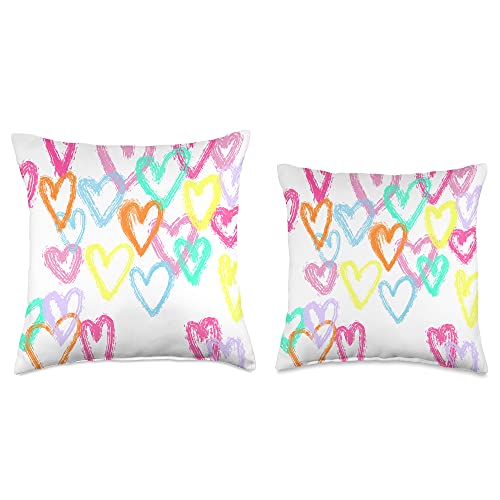 Pink Sky Preppy Art Decor Preppy Art, Hearts, Rainbow, Valentine's Day Throw Pillow, 16x16, Multicolor