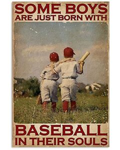 baseball teenager back view retro poster metal tin sign, some boys are born to like baseball, chic art garage pub man cave club novel and interesting bathroom toilet decoration 8x12inch