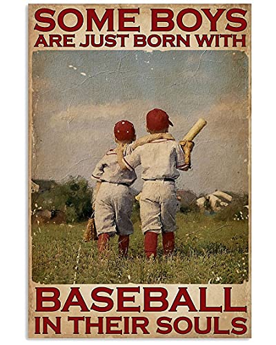 Baseball Teenager Back View Retro Poster Metal Tin Sign, Some Boys are Born to Like Baseball, Chic Art Garage Pub Man Cave Club Novel and Interesting Bathroom Toilet Decoration 8X12Inch