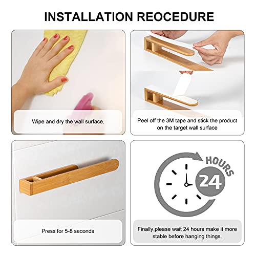 Self Adhesive Bamboo Towel Holder -- No Drilling Hand Towel Ring Strong Hold Self Adhesive Bathroom Towel Bar Bamboo Towel Rack Sticky Towel Hanger for Kitchen Living Room Bedroom