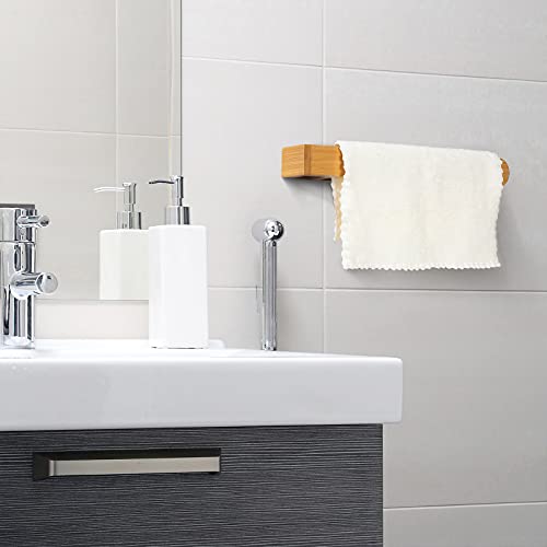 Self Adhesive Bamboo Towel Holder -- No Drilling Hand Towel Ring Strong Hold Self Adhesive Bathroom Towel Bar Bamboo Towel Rack Sticky Towel Hanger for Kitchen Living Room Bedroom