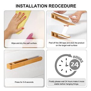 Self Adhesive Bamboo Towel Holder -- No Drilling Hand Towel Ring Strong Hold Self Adhesive Bathroom Towel Bar Bamboo Towel Rack Sticky Towel Hanger for Kitchen Living Room Bedroom