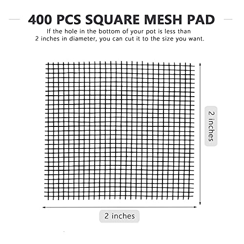 400 Pcs Pot Hole Mesh Pad, 2 Inch Square Planter Flower Pots Hole, Polyamide Drainage Mesh Hole Screens, Mesh Pads for Pots, Drainage Netting Pot Bottom Grid Mat, Keep Soil from Flowing Away (Black)