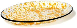 red co. enamelware metal classic 13" serving oval tray platter, yellow marble/black rim - splatter design