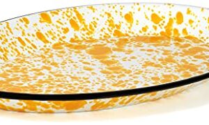 Red Co. Enamelware Metal Classic 13" Serving Oval Tray Platter, Yellow Marble/Black Rim - Splatter Design