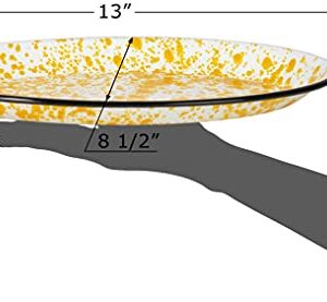 Red Co. Enamelware Metal Classic 13" Serving Oval Tray Platter, Yellow Marble/Black Rim - Splatter Design