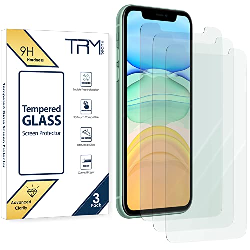 TRMTECH (3 Pack) Tempered Glass Screen Protector For iPhone 11, XR (10R) - Case Friendly, Easy Install, No Bubbles, Clear, Glass Film Cover, In Retail Box (6.1" Inch)