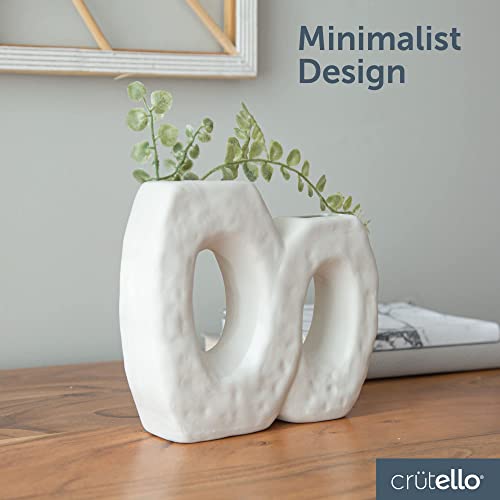 Crutello Textured Ceramic White Loop Vase - Modern Home Decor for Mantles, Bookshelves, Tables, Entryways