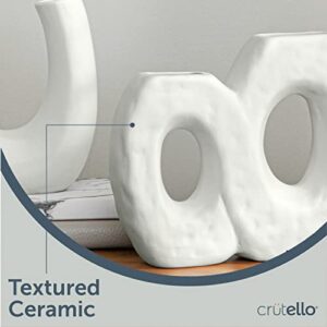 Crutello Textured Ceramic White Loop Vase - Modern Home Decor for Mantles, Bookshelves, Tables, Entryways