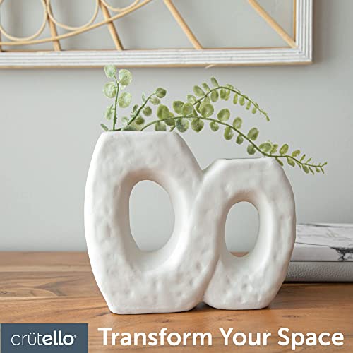 Crutello Textured Ceramic White Loop Vase - Modern Home Decor for Mantles, Bookshelves, Tables, Entryways