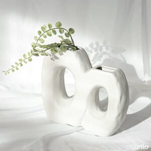 Crutello Textured Ceramic White Loop Vase - Modern Home Decor for Mantles, Bookshelves, Tables, Entryways