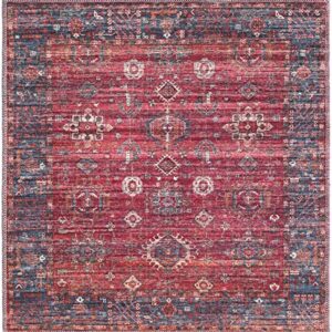 Rugs com Maahru Collection Washable Rug,Square Rust Red Low-Pile Rug Perfect for Living Rooms, Kitchens, Entryways Antique Red 3 ft 3 Square