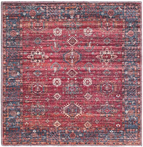 Rugs com Maahru Collection Washable Rug,Square Rust Red Low-Pile Rug Perfect for Living Rooms, Kitchens, Entryways Antique Red 3 ft 3 Square