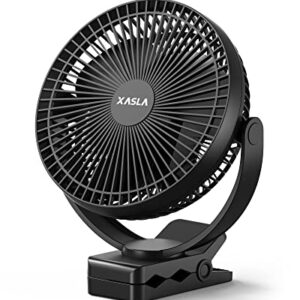 xasla 10000mAh Portable Clip on Fan, 8 inch Rechargeable Battery Operated Fan, 24 Hours Work Time, Quiet USB Fan, 4 Speeds Personal Fan, Ideal for Outdoor Camping Golf Cart Home Office Black