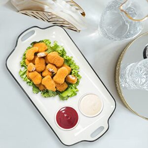 Aquiver 14'' Extra Large Serving Tray with Handles, Porcelain White Serving Platter with Black Edge, Party Serving Plates for Cupcakes, Fruits, Snacks, Dessert, Chips - Set of 2 (Creamy White)