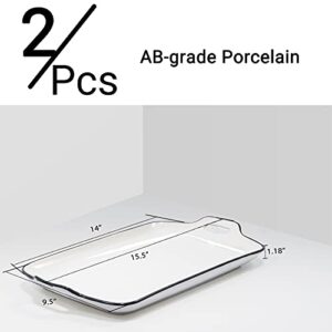 Aquiver 14'' Extra Large Serving Tray with Handles, Porcelain White Serving Platter with Black Edge, Party Serving Plates for Cupcakes, Fruits, Snacks, Dessert, Chips - Set of 2 (Creamy White)