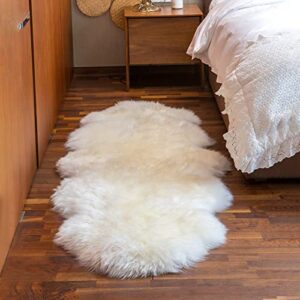 mh mylune home genuine sheepskin rug, new zealand sheepskin throw luxury, sheepskin carpet natural, real sheepskin seat/chair cover soft, sheepskin runner for bedroom/living room,2x6 ivory white