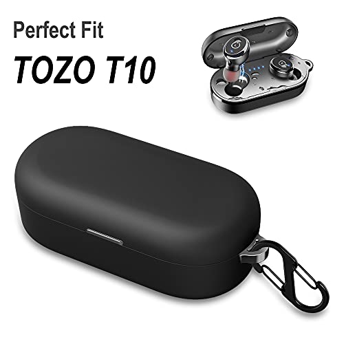 Geiomoo Silicone Carrying Case Compatible with TOZO T10, Portable Scratch Shock Resistant Cover with Carabiner (Black)