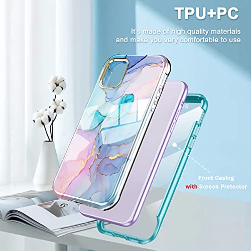 DT Series Case for iPhone 11 Case Built with Screen Protector, Lightweight and Stylish Full Body Shockproof Protective Rugged TPU Case for Apple iPhone 11 6.1inch（Marble）