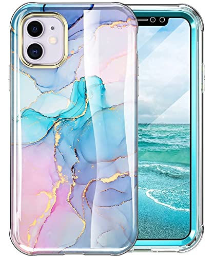 DT Series Case for iPhone 11 Case Built with Screen Protector, Lightweight and Stylish Full Body Shockproof Protective Rugged TPU Case for Apple iPhone 11 6.1inch（Marble）