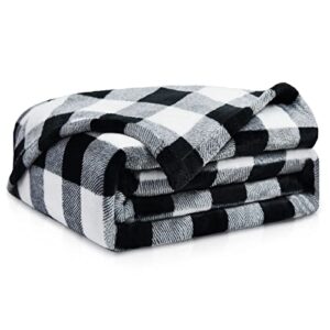 fomoom buffalo plaid blanket, buffalo blanket for couch bed sofa chair, soft cozy flannel black white check pattern decorative blanket, lightweight fuzzy buffalo throw blanket, 90x108 inch