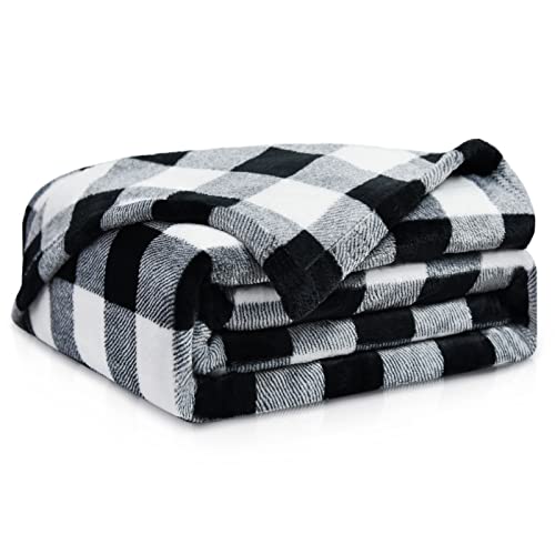 Fomoom Buffalo Plaid Blanket, Buffalo Blanket for Couch Bed Sofa Chair, Soft Cozy Flannel Black White Check Pattern Decorative Blanket, Lightweight Fuzzy Buffalo Throw Blanket, 90x108 Inch