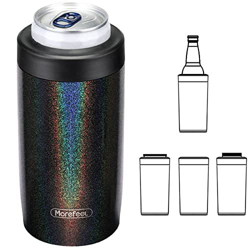 4-in-1 Skinny Can Cooler Double Wall Stainless Steel Insulated Can Holder,Can Coozie, Works With 12 Oz Slim Can,Standard Cans,Beer Bottles & As Pint Cups(Glitter Dark)