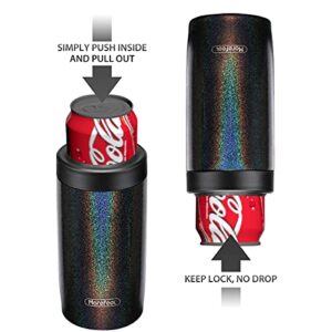 4-in-1 Skinny Can Cooler Double Wall Stainless Steel Insulated Can Holder,Can Coozie, Works With 12 Oz Slim Can,Standard Cans,Beer Bottles & As Pint Cups(Glitter Dark)