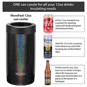 4-in-1 Skinny Can Cooler Double Wall Stainless Steel Insulated Can Holder,Can Coozie, Works With 12 Oz Slim Can,Standard Cans,Beer Bottles & As Pint Cups(Glitter Dark)