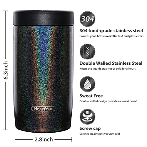 4-in-1 Skinny Can Cooler Double Wall Stainless Steel Insulated Can Holder,Can Coozie, Works With 12 Oz Slim Can,Standard Cans,Beer Bottles & As Pint Cups(Glitter Dark)