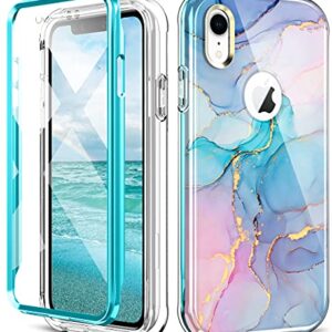 DT Series Case, Built with Screen Protector, Lightweight and Stylish Full Body Shockproof Protective Rugged TPU Case for Apple iPhone XR 6.1inch（Marble）