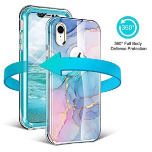 DT Series Case, Built with Screen Protector, Lightweight and Stylish Full Body Shockproof Protective Rugged TPU Case for Apple iPhone XR 6.1inch（Marble）