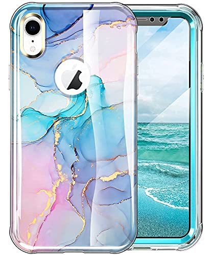 DT Series Case, Built with Screen Protector, Lightweight and Stylish Full Body Shockproof Protective Rugged TPU Case for Apple iPhone XR 6.1inch（Marble）