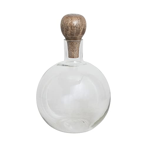 Creative Co-Op Wine Glass Mango Wood Stopper Decanter, 10" x 6", Clear