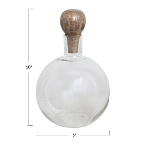 Creative Co-Op Wine Glass Mango Wood Stopper Decanter, 10" x 6", Clear