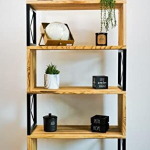 Premium Home Modern Bookshelf – Industrial Bookcase, 5 Shelf Bookcase, Tall Book Shelf, Farmhouse Book Case, Bookshelves and Bookcases, Rustic Wood, Industrial Black Metal, 5 Tier Shelf Shelving Unit