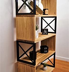 Premium Home Modern Bookshelf – Industrial Bookcase, 5 Shelf Bookcase, Tall Book Shelf, Farmhouse Book Case, Bookshelves and Bookcases, Rustic Wood, Industrial Black Metal, 5 Tier Shelf Shelving Unit