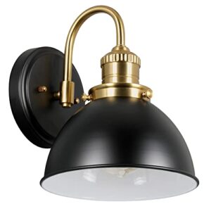 design house 588293-bgd savannah farmhouse 1-light indoor dimmable wall light matte black metal shade for hallway foyer kitchen, matte black and satin gold