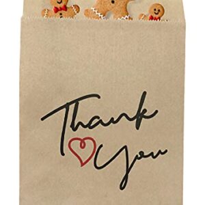 Jexila 100 Pack Thank You Paper Treat Bags Flat Kraft Cookie Favor Bag for Candy Snack Bakery Wedding Party Gift Bags( 5''X7'')